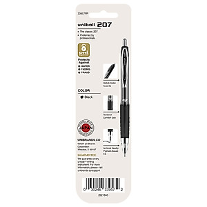 Black Retractable Gel Pens 2 Pack with Medium Points, Uni-Ball 207 Signo Click Pens are Fraud Proof and the Best Office Pens, Nursing Pens, Business Pens, School Pens, and Bible Pens