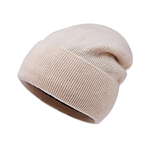 Lallier 100% Merino Wool Beanie for Men and Women, Pure Wool Ribbed Knit Warm Winter Hat with Gift Box (Beige)