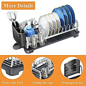Small Dish Drying Rack, Aluminum Dish Rack with Utensil Holder, Anti-rust Dish Racks for Kitchen Counter Multifunctional Dish Drainer with Drainboard, Drying Rack for Dishes, Knives, Spoons, and Forks
