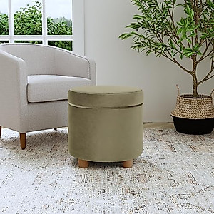 HomePop Home Decor | Upholstered Round Storage Ottoman | Ottoman with Storage for Living Room & Bedroom, Light Sage Green Velvet Large