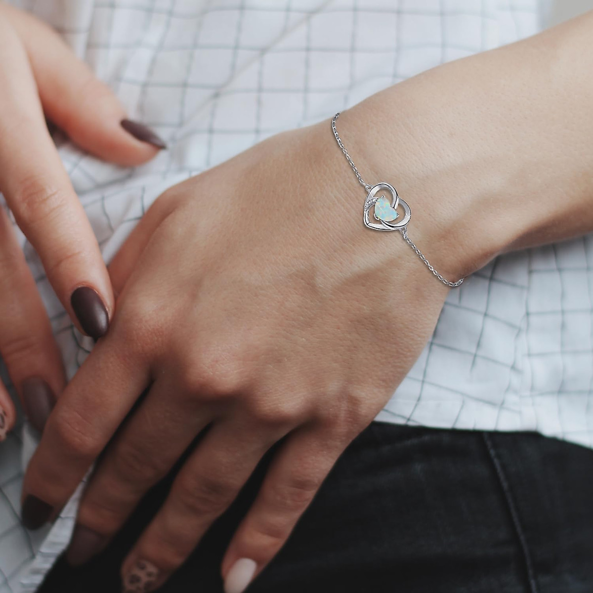 YZSFMZGE Opal Bracelet 925 Sterling Silver Adjustable Opal Bracelets for Women Opal Heart Bracelet Hypoallergenic Dainty Jewelry Gift for Birthday Christmas