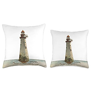 Cohasset and Scituate MA Lighthouse Old Minots Ledge Light Illustration (1889) Throw Pillow, 16x16, Multicolor