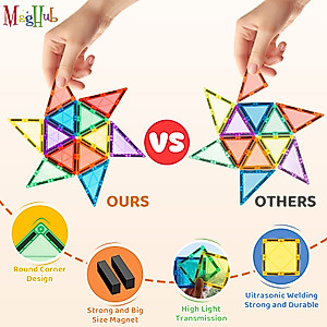 MagHub 100PCS Magnetic Tiles Clear 3D Magnets for Kids with Car, Colorful Magnetic Blocks Set Construction Educational Magnet Toys for Boys and Girls