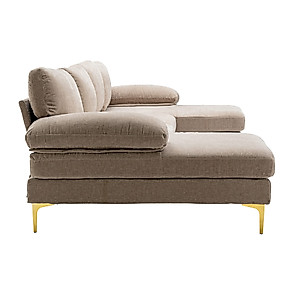 U Shaped Sectional Sofa with Double Extra Wide Chaise Lounge, 110.63" Soft Velvet Upholstery Couches with Solid Wood Frame, Detachable Cover & Armrest and Golden Color Metal Feet, Easy to Install