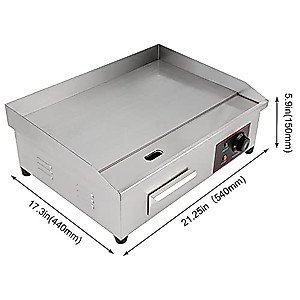 Electric Countertop Flat Top Griddle 3000W 22In Non-Stick Food grade Stainless Steel Commercial Kitchen with Adjustable Temperature Control 122-572℉