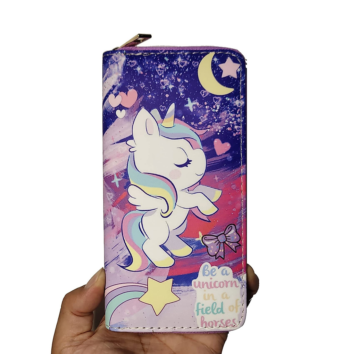 Women Long Purse Wallet Cartoon Unicorn Clutch Handbag Zipper Around Cute Card Holder Coin Purse for Teen Girls