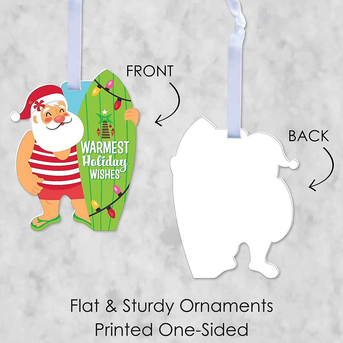 Big Dot of Happiness Tropical Christmas - Beach Santa Holiday Decorations - Christmas Tree Ornaments - Set of 12