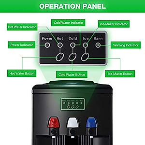 Antarctic Star 2-in-1 Water Cooler Dispenser with Built-in Ice Maker, Hot and Cold Top Loading 3 to 5 Gallon Bottle Water Dispenser,27LBS/24H Ice Maker Machine with Child Safety Lock（Black）