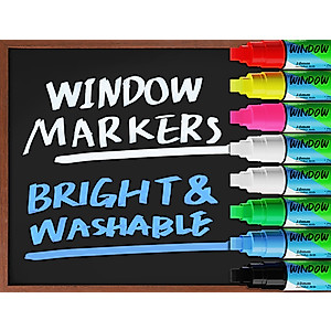 Gain-Art 8 Pack Windows Markers for Car, Glass, 3 in 1 Nib, Washable Liquid Chalk Paint Markers