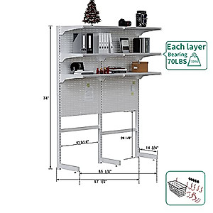JWX Standing Shelf Unit, White Home Office Garage cabinets with Metal Pegboard and 15 Pieces Organizer Tool Holders