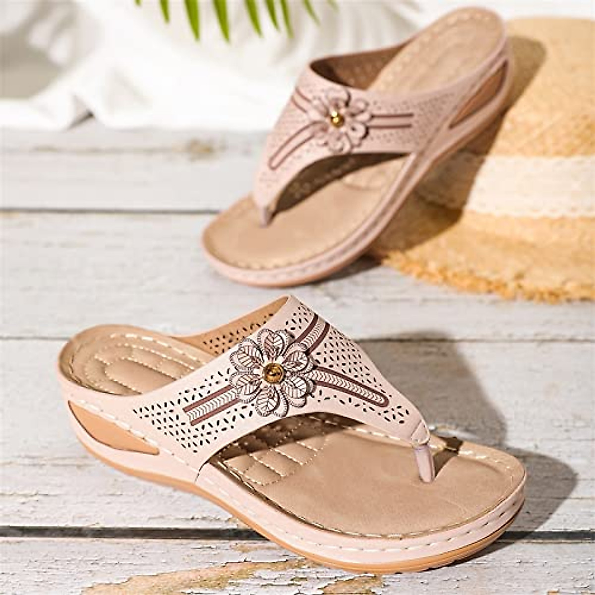 Born Womens Sandals 7 Ladies Shoes Wedge Platform Thong Sandals Casual Shoes Beach Shoes Light Soft Sole Thong Flip (Pink, 7.5)