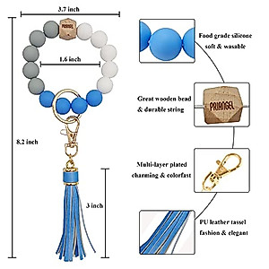 PRIANGEL Silicone Key Ring Bracelet for Women Beaded Wristlet Keychain House Car Keys Rings Holder with Tassel