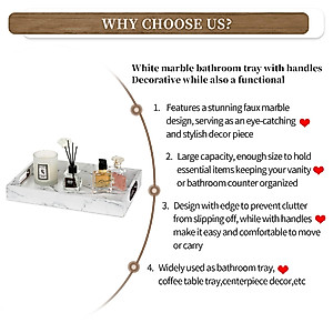 Hanobe Bathroom Vanity Tray Decorative: White Faux Marble Perfume Trays with Black Handles Rectangle Modern Table Decor for Dresser Counter