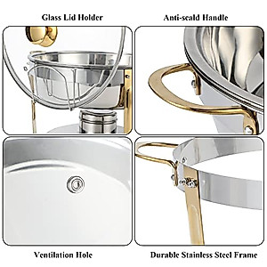 Amhier 5 Qt Chafing Dish Buffet Set with Visible Glass Lid and Holder, Stainless Steel Round Chafers and Buffet Warmers Sets with Food and Water Trays for Catering, Parties and Weddings, Gold, 4 Pack