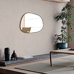 ELEHUME Asymmetrical Mirror for Wall Decor 23"*30", Modern Brass Framed Wall Mirror for Living Room Bathroom Bedroom Entryway