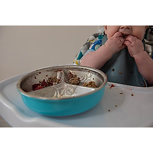 Wild & Free Ranch Stainless Steel Plate and Bowl Combo with Strong Anti-Slip Removeable Suction and Semi-Transparent Lid Designed for Children (Blue)