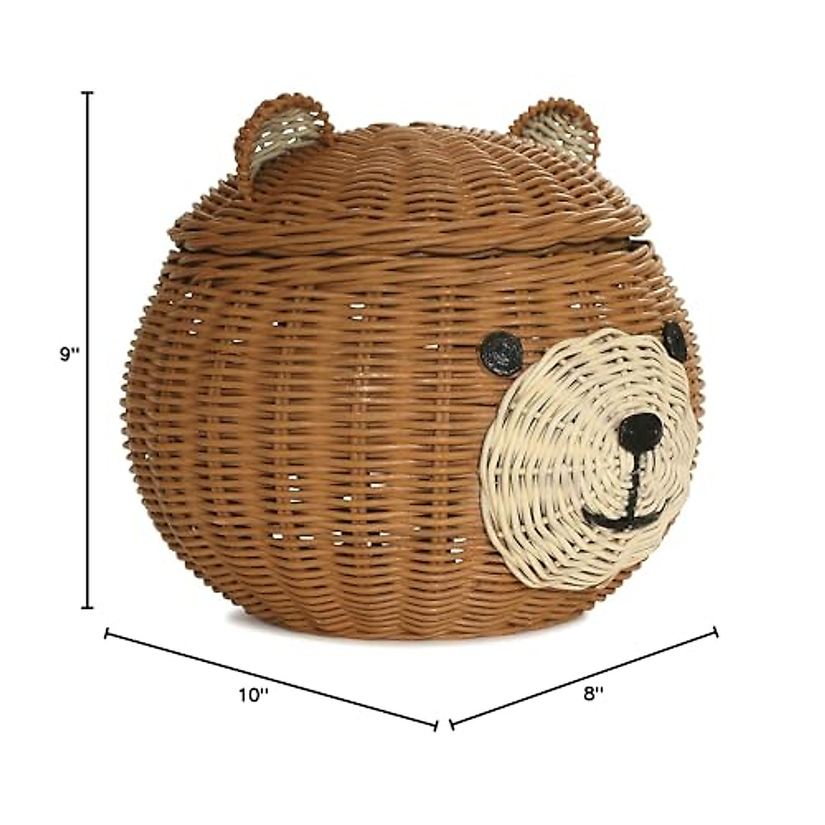 G6 COLLECTION Bear Rattan Storage Basket With Lid Decorative Bin Home Decor Hand Woven Shelf Organizer Cute Handmade Handcrafted Gift Art Decoration Artwork Wicker Bear (Bear Head)