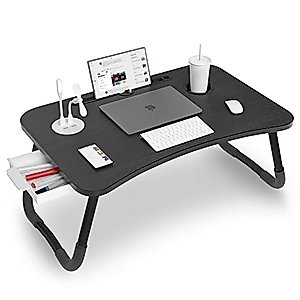 Laptop Desk, Astoryou Portable Laptop Bed Tray Table Notebook Stand Reading Holder with USB Charge Port/Cup Holder/Storage Drawer for Working on Bed/Couch/Sofa (Black)