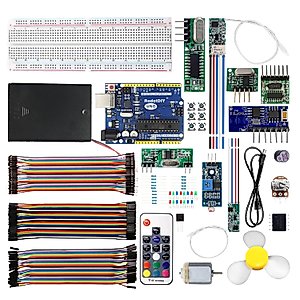 Super Starter Kit Based on Arduino UNO R3 with Tutorial and Controller Board Compatible with Arduino IDE, Includes Relay Wireless Radio Frequency Remote Control Switch Transmitter and Receiver kit