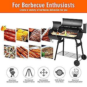 Giantex BBQ Grill Charcoal Barbecue Grill Outdoor Pit Patio Backyard Home Meat Cooker Smoker with Offset Smoker