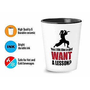 Bubble Hugs Martial Arts Shot Glass 1.5oz - A Girl Want Lesson - Self Defense Taekwondo Fans Jiu Jitsu Trainer Sport Instructor Optimistic Boxing Sportbella Kick Fighting