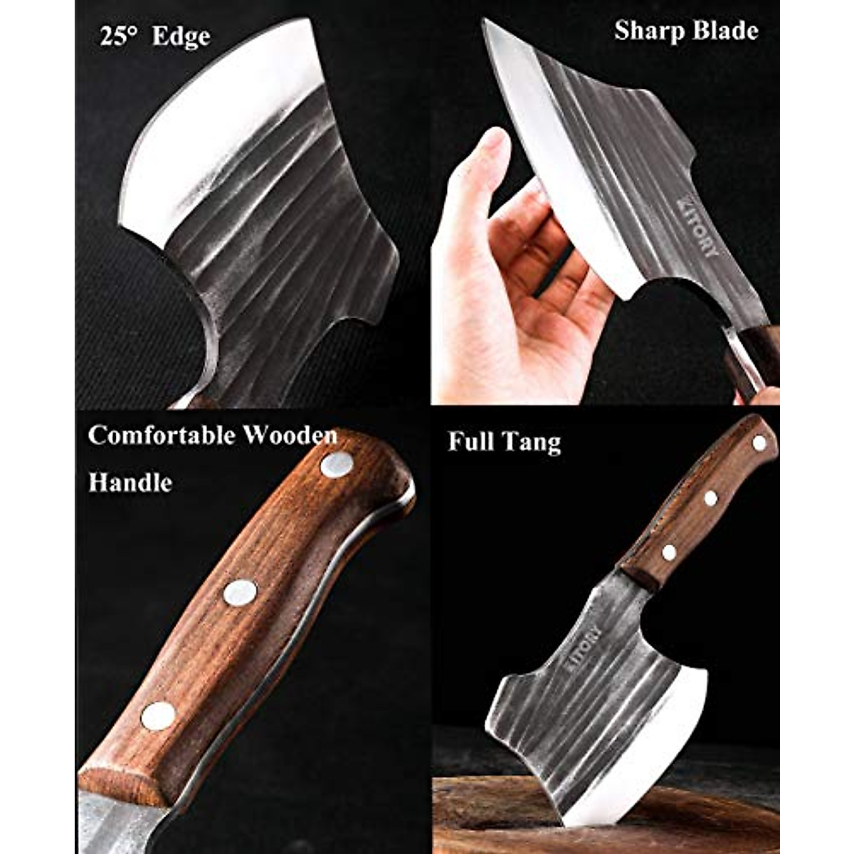 Kitory Frozen Meat Cleaver, Massive Forged Super Heavy Duty Kitchen Axe Knife, Axes Butcher Chopper for big bone and frozen meat -1.68 LB-K2