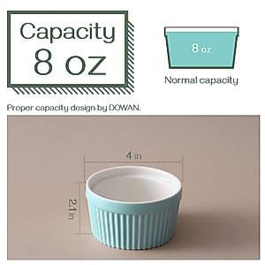 DOWAN 8 oz Ramekins - Ramekins for Creme Brulee Porcelain Ramekins Oven Safe, Classic Style Ramekins for Baking Souffle Ramekins Bowls, Set of 6, Blue