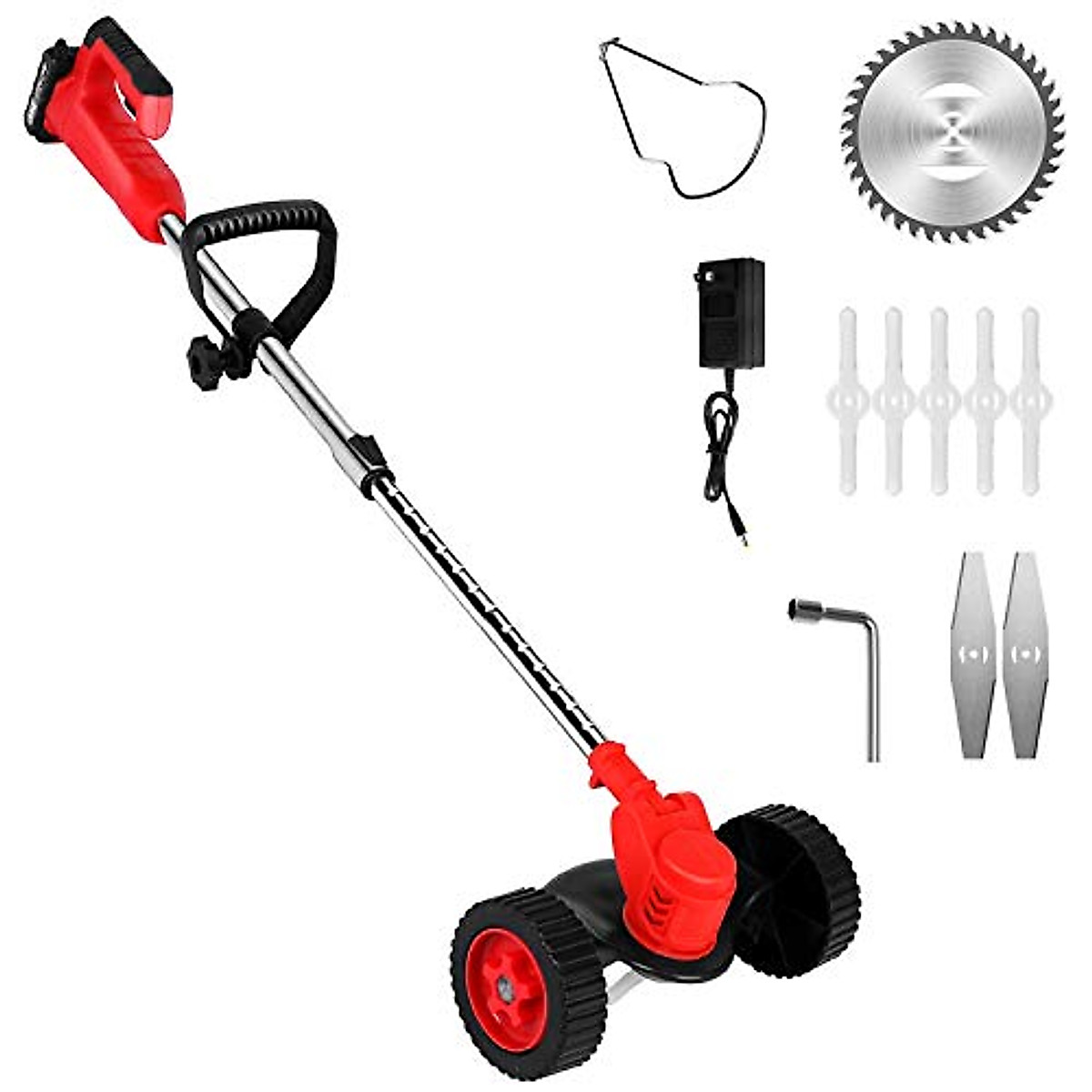 Weed Wacker Cordless Grass Trimmer Battery Powered 24V Electric Weed Eater Edging Lawn Tool with 3 Function Blades, Lightweight Brush Cutter, Push Stringless Trimmer, for Garden Yard