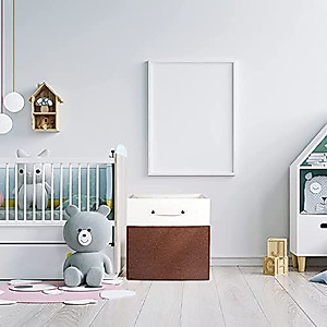 13x13x13 Cube Storage Bins, Collapsible Fabric Storage Cubes Organizer , Foldable Large Storage Baskets for Nursery, Toys Organizing Closet, Shelf Cabinet（6Pack, White and Brown)