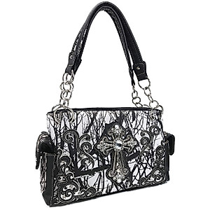 Zelris Camouflage Shine Glow Cross Women Conceal Carry Handbag with Wallet Set (Black)
