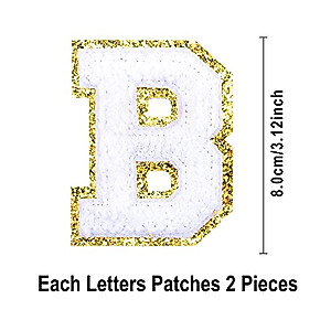 52 Pack 3.14 inch Large Size Letter A-Z Iron On Repair Patches Applique Patches Sewing Clothing Badges with Glitters Border for Shirts Jackets Hats Jeans Shoes Bags (White)