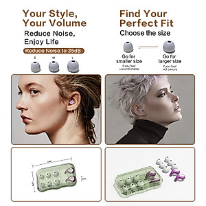 Ear Plugs for Sleeping Noise Cancelling Ear Plugs for Swimming Concerts Loud Music, Reusable Soft Silicone Ear Plugs for Kids and Adults 6 Ear Tips in S/M/L Hearing Protection (Purple)