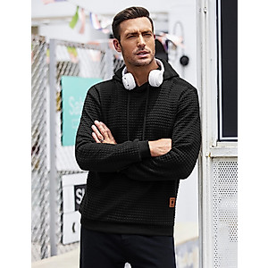 COOFANDY Men's Fashion Hoodies Sweatshirt Long Sleeve Workout Waffle Pattern Sweatshirts Solid Long Sleeve Pullover Black