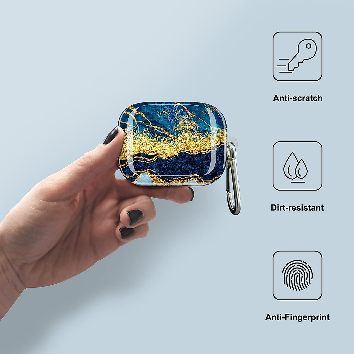 JIAXIUFEN Compatible with AirPods Pro Case Cover Gold Sparkle Glitter Marble Design Cute Full Protective Silicone TPU Skin Accessories for Women Girl Dark Blue