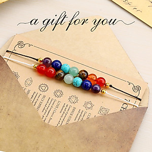 7 Chakra Stones Bracelets, 2pcs Handmade Natural Carnelian Crystal Adjustable Bracelet with Wish Card - Braided Beaded Rainbow LGBTQ Bracelet Healing Anxiety Jewelry Set Yoga Reiki Gift