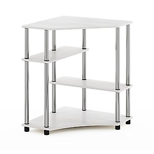 Furinno Turn-N-Tube Space Saving Corner Desk with Shelves, White Oak/Stainless Steel