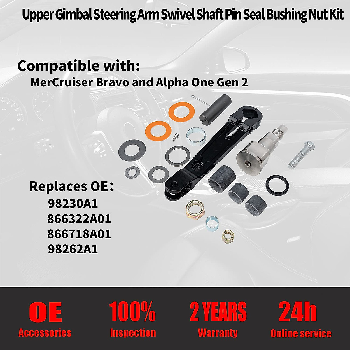 Qagea Upper Gimbal Steering Arm Swivel Shaft Pin Seal Bushing Nut Kit Replacement for MerCruiser Bravo and Alpha One Gen 2 Replaces# 98230A1 866322A01 866718A01 98262A1
