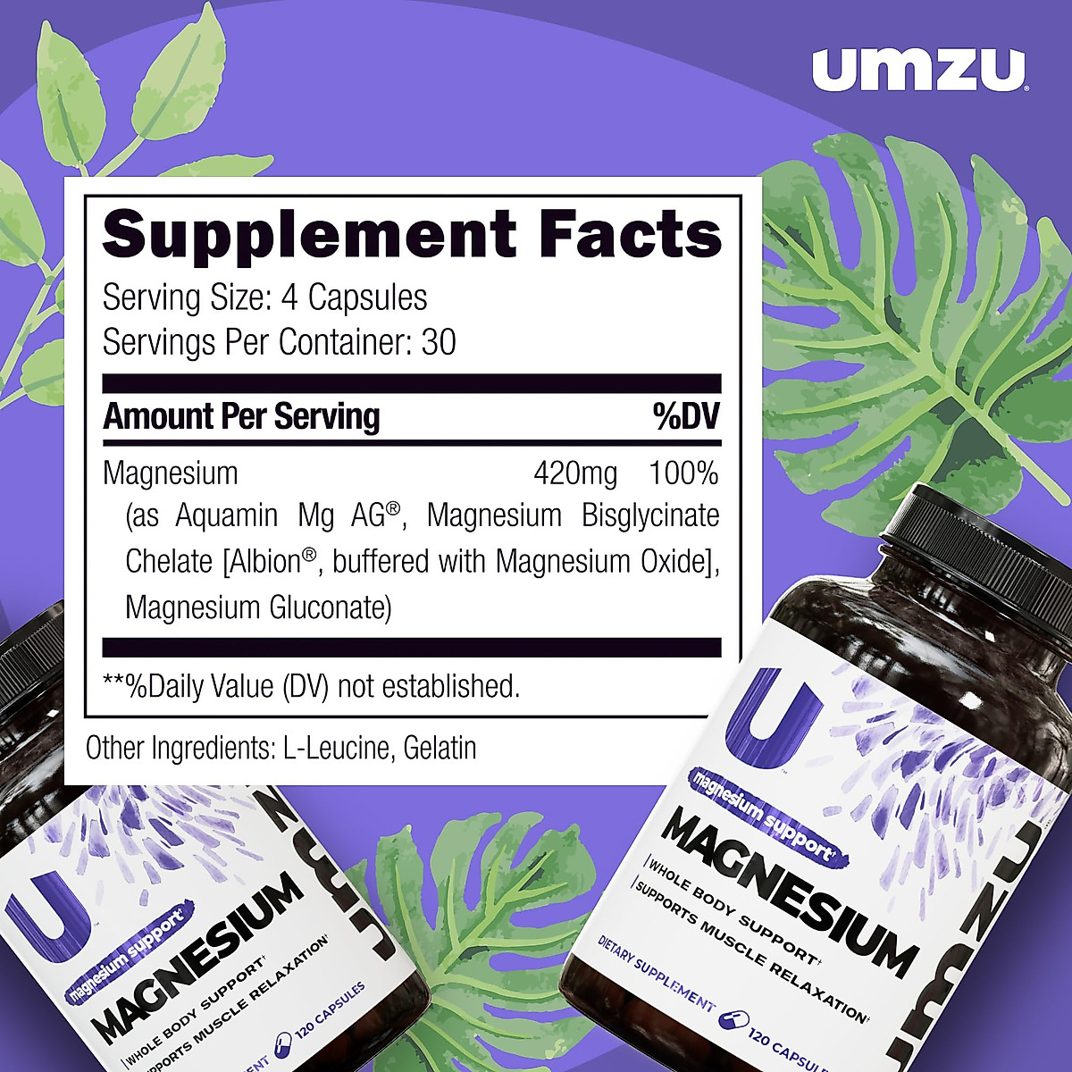UMZU Daily Magnesium | Potent Bioavailable Magnesium Complex for Healthy Metabolism, Sustained Energy, Exercise Performance & Sleep Support (30 Day Supply | 120 Capsules)