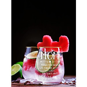 NICKANE 12oz Mom Wine Glass with Gift Box as Christmas, Birthday Gifts for Mother, Women - Mom You Don't Have Ugly Children Mom Glass - Fun Mothers Day Gifts for Mom from Daughter, Son