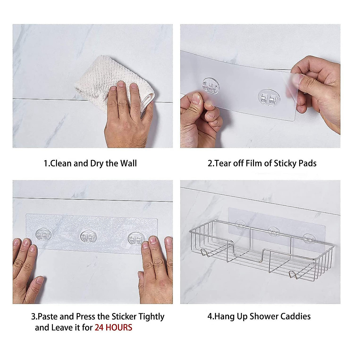 Eovuasclk Shower Shelf with Hooks,No Drilling Adhesive Shower Shelf for Bathroom Storage,Rustproof Shower Organizer