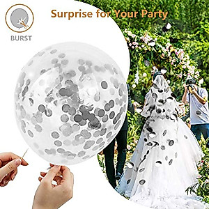 Bezente Black Silver Confetti Latex Balloons,60pcs 12 inch Black White Silver Metallic Chrome and Silver Confetti Balloons for Birthday, Baby Shower, Wedding, and Silver Theme Party Decoration