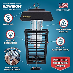 Flowtron Bug Zapper, 1 Acre of Outdoor Coverage with Powerful 40W Bulb & 5600V Instant Killing Grid with Mounting Bracket & Mosquito Attractant Cartridge