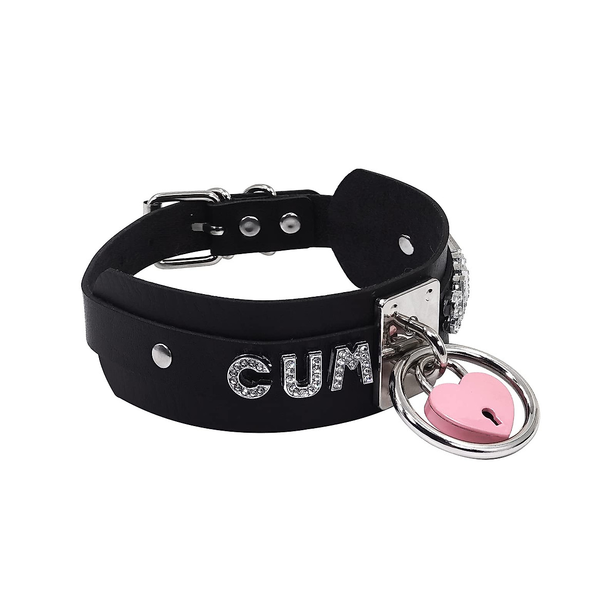 paloli Black Heart Padlock O-ring Choker Necklace for Women, Punk Gothic Letter Leather Collar Pink padlock Cosplay Jewelries