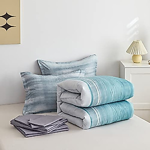 Joyreap 6 Piece Bed in a Bag Twin, Light Gray Stripes Reversible Design, Microfiber Comforter Set for All Season- 1 Comforter, 2 Pillow Shams, 1 Flat Sheet, 1 Fitted Sheet, 1 Pillowcase