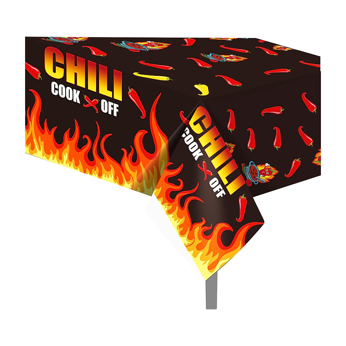 1 Pieces Chili Hot Pot Party Plastic Tablecloth 54 x 87 Inch Cook Off Long Rectangular Table Cover for Buffet, Mexican Chili Baby Shower Party Holiday Dinner, Picnic Tablecloth for Kitchen Event Use
