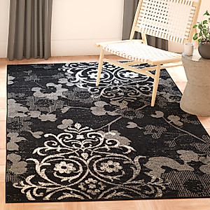 SAFAVIEH Adirondack Collection Area Rug - 5'1" x 7'6", Black & Silver, Floral Glam Damask Distressed Design, Non-Shedding & Easy Care, Ideal for High Traffic Areas in Living Room, Bedroom (ADR114A)