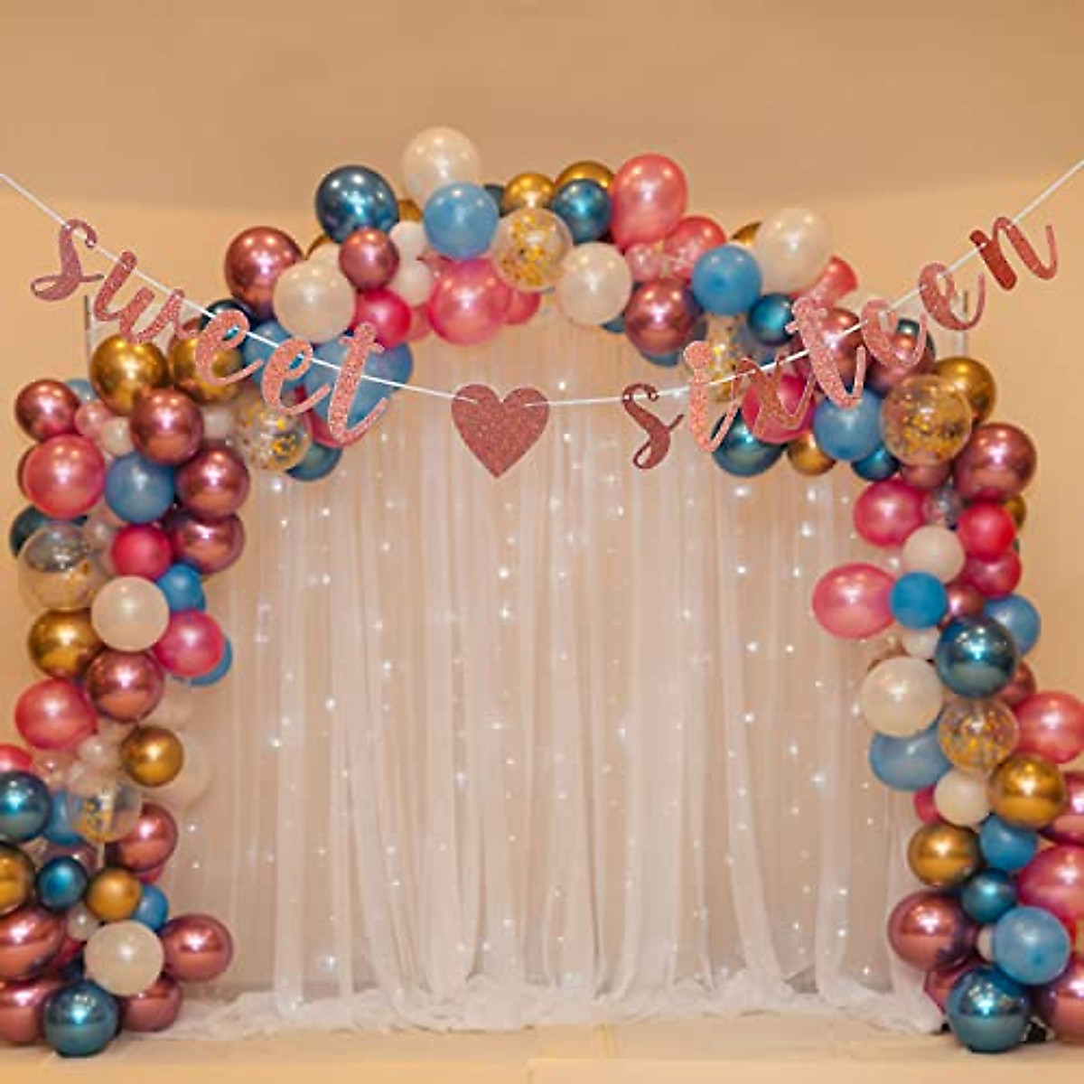 Rose Gold Glitter Sweet Sixteen Banner - Happy 16th Birthday Bunting Garlands/Happy Sweet 16/Cheers to 16 Years Old Party Decoration Supplies