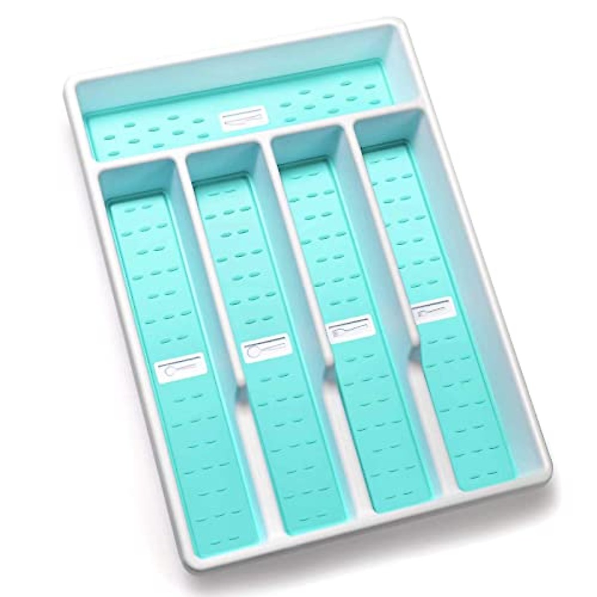 Joequality Silverware Organizer with Icons，Plastic Cutlery silverware Tray for Drawer，Utensil Flatware Tableware Organizer for Kitchen with Non-slip TPR,Fits Standard Drawer,5-Compartment，Mint