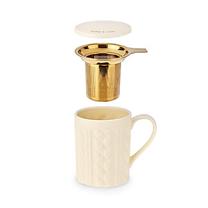 Pinky Up Annette Ceramic Tea Mug and Loose Leaf Tea Infuser, Loos Leaf Tea Accessories, Tea Tumbler Cup, Knit Design, 12 oz