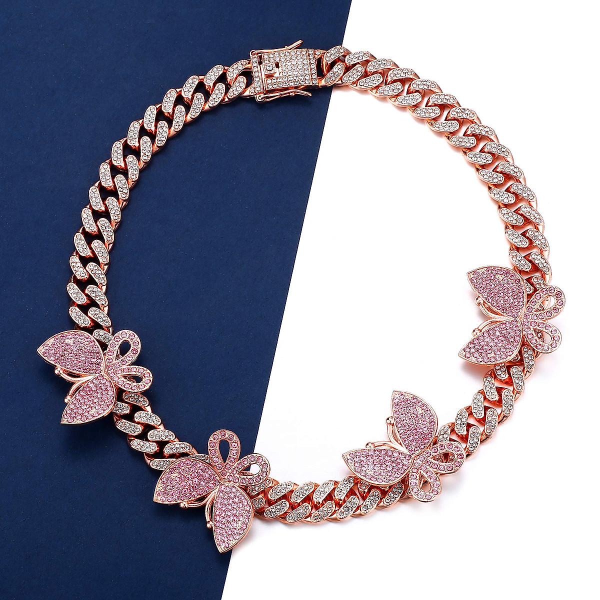 DXZNBEST 18 Inch 13mm Butterfly Cuban Necklace Collars Miami Butterfly Cuban Link Choker Iced Out Bling Butterfly Chain for Women Hip Hop Rapper Mother's Day Christmas